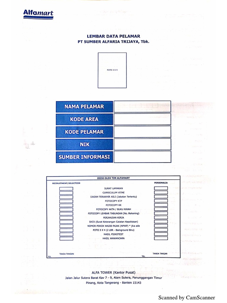 Lembar Data Pelamar Alfamart | PDF