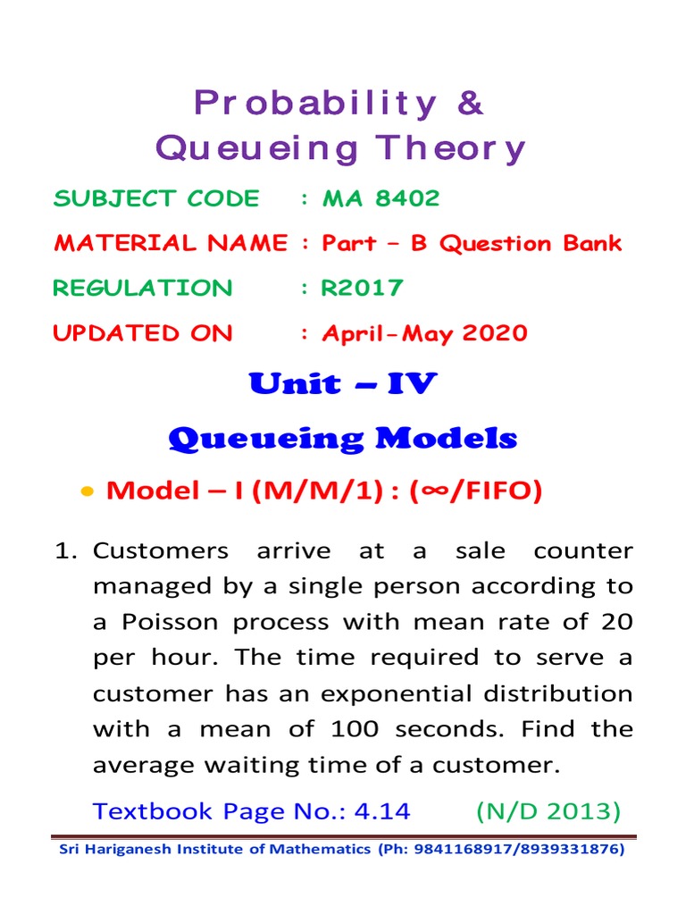 Queueing Theory Question Bank | PDF | Probability Theory | Statistical Theory