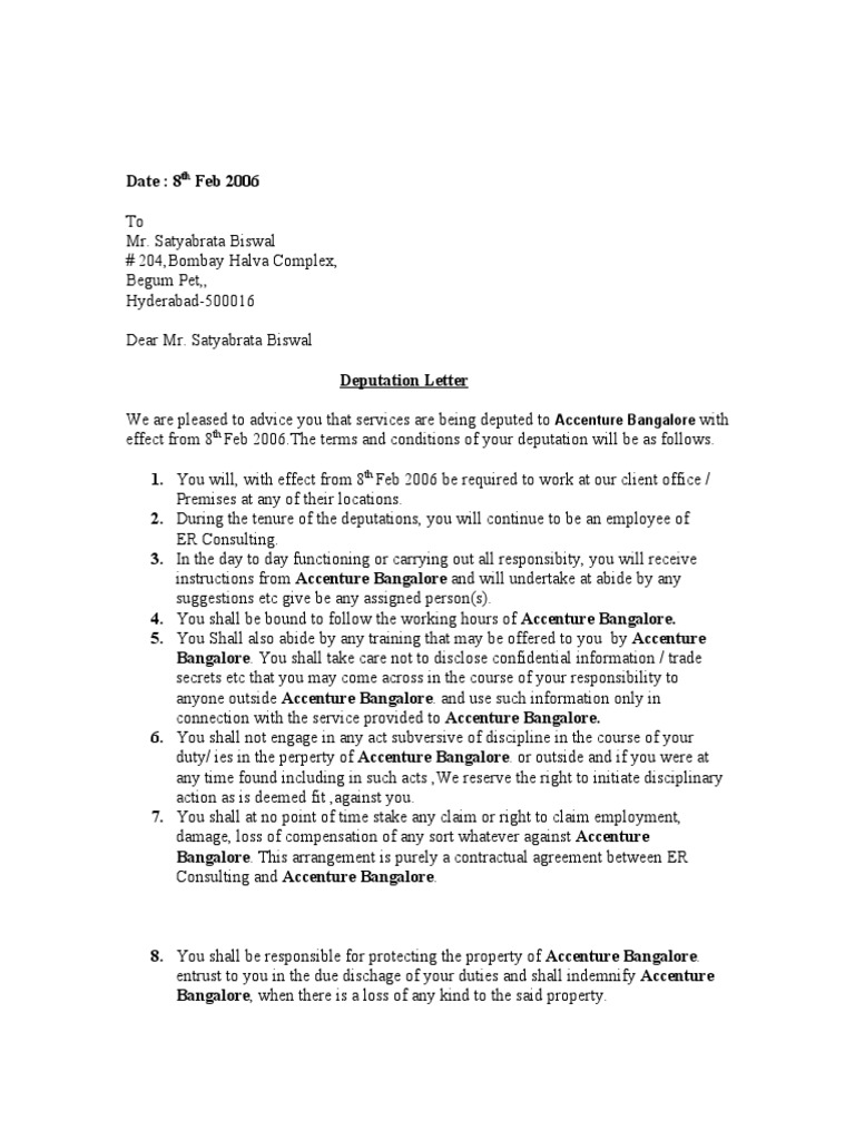 Deputation Letter-Satyam | PDF