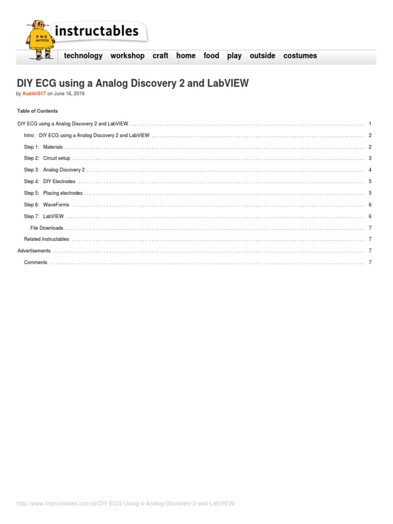 Diy Ecg Using A Analog Discovery 2 And Labview Pdf Electronic Circuits Electrocardiography