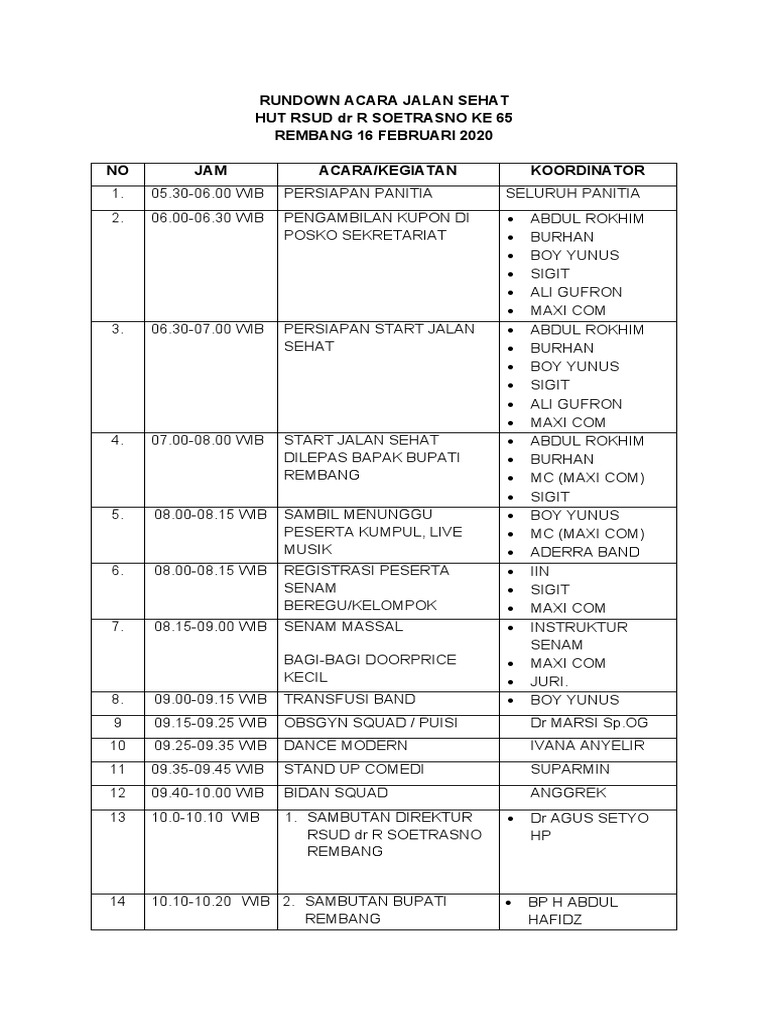 Rundown Acara Jalan Sehat Hut 65 | PDF