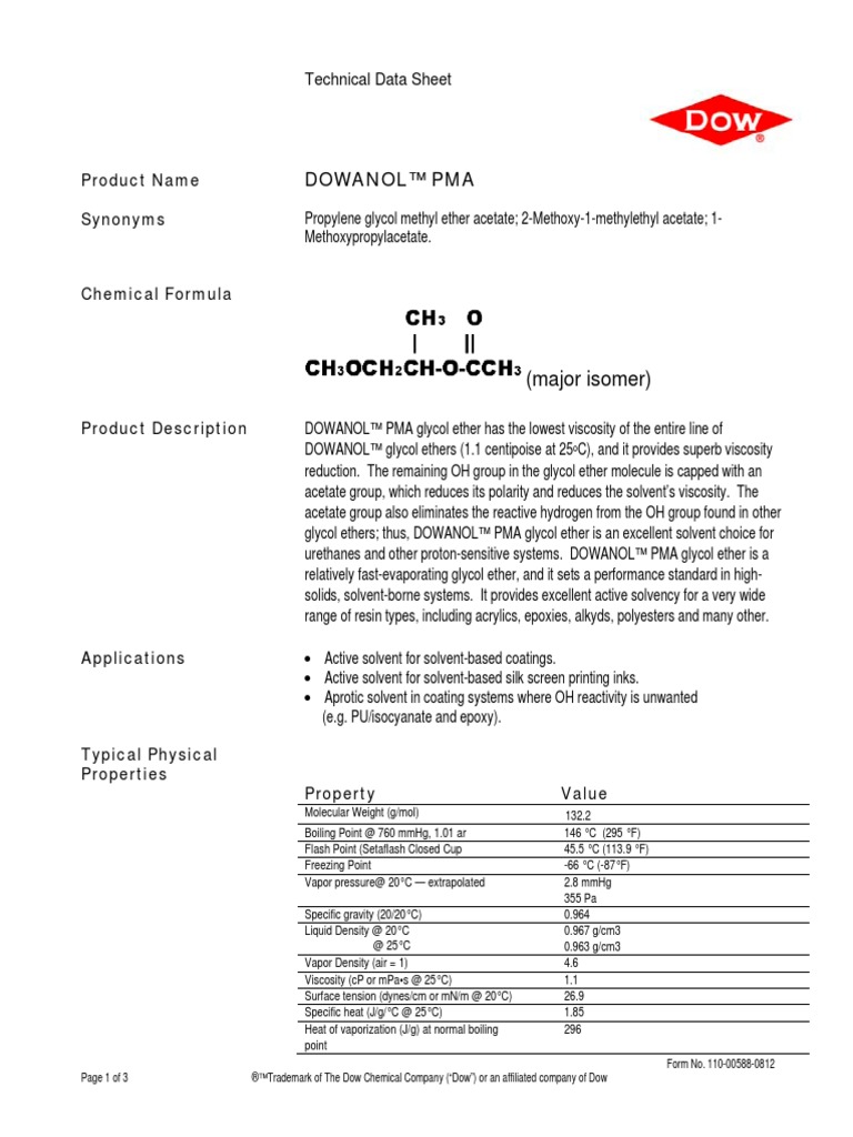 110 00588 01 Dowanol Pma | PDF | Solvent | Epoxy