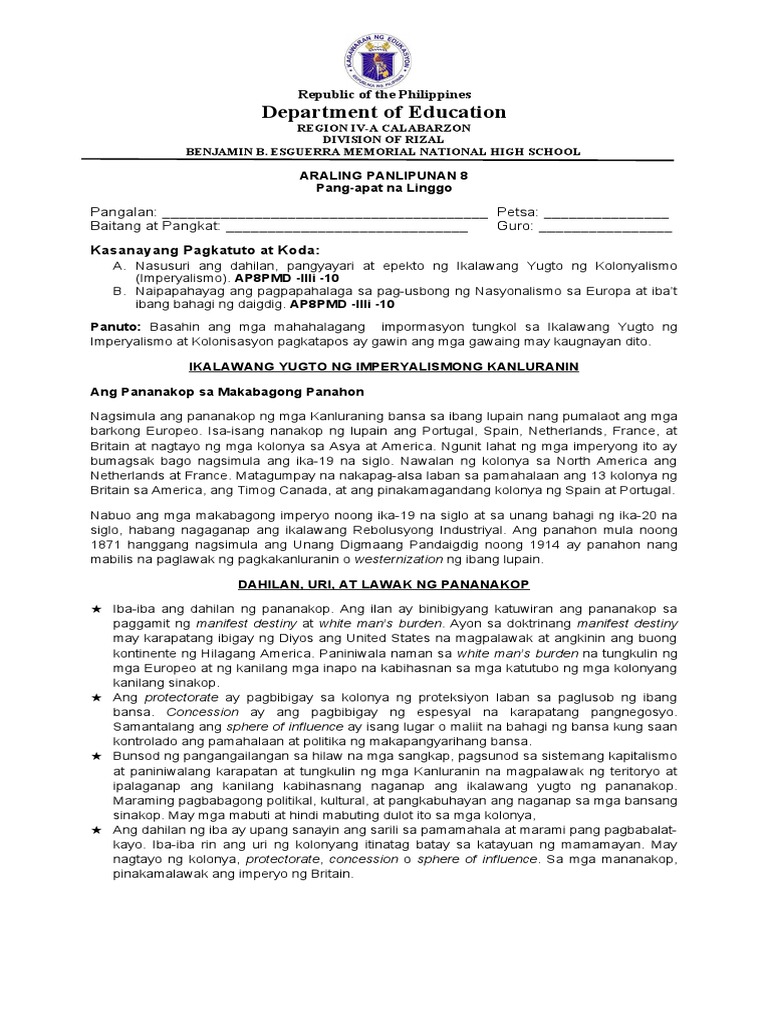 Ap8 Q3 Week 4 Activitiy Sheet | PDF