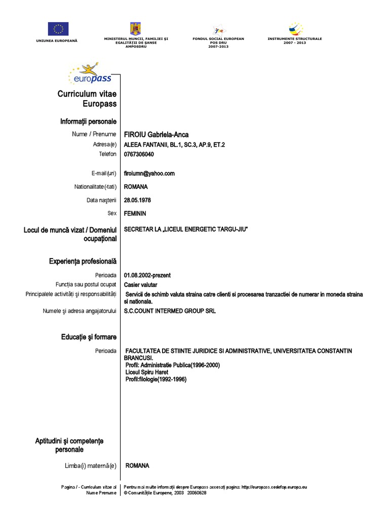 Model de CV Europass | PDF