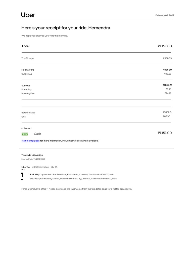 Uber Ride Receipt for Hemendra | PDF