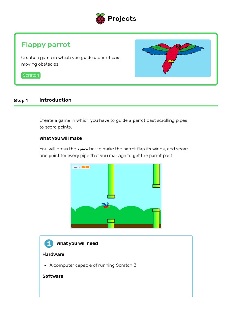 Create a Flappy Parrot Game in Scratch | PDF | Scratch (Programming ...
