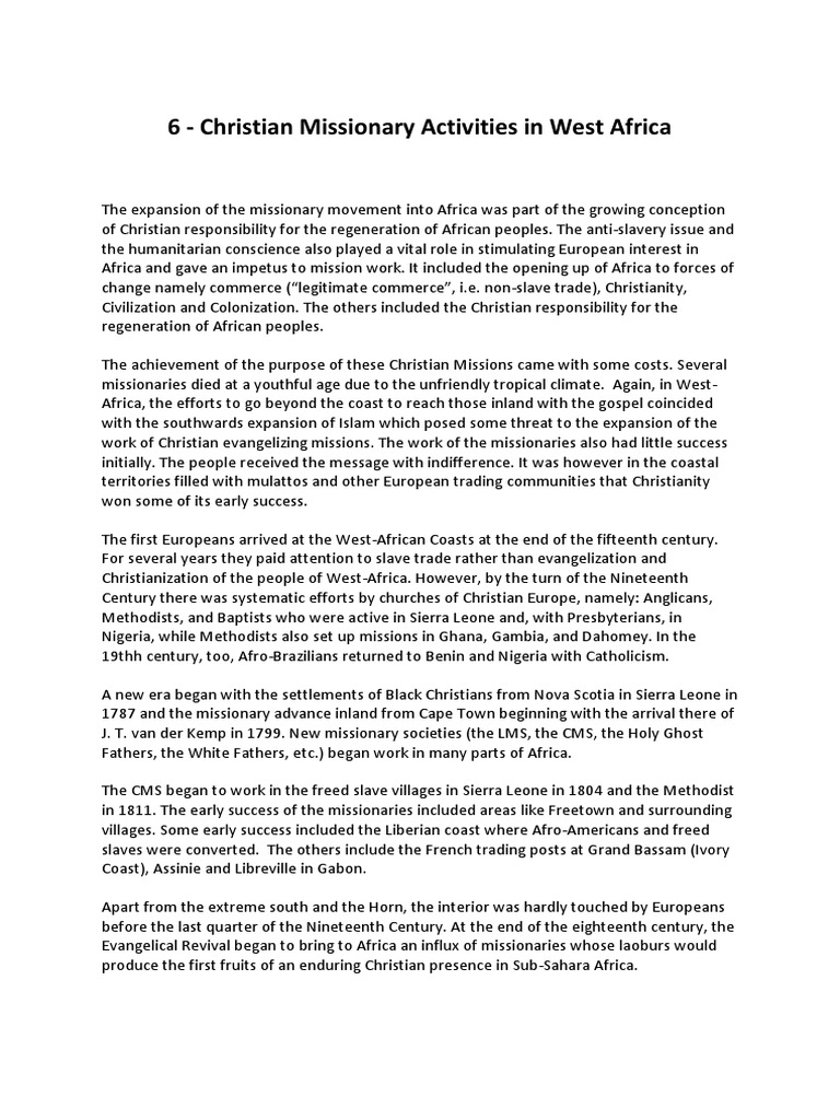 Christian Missionary Impact in West Africa | PDF | Christian Mission ...