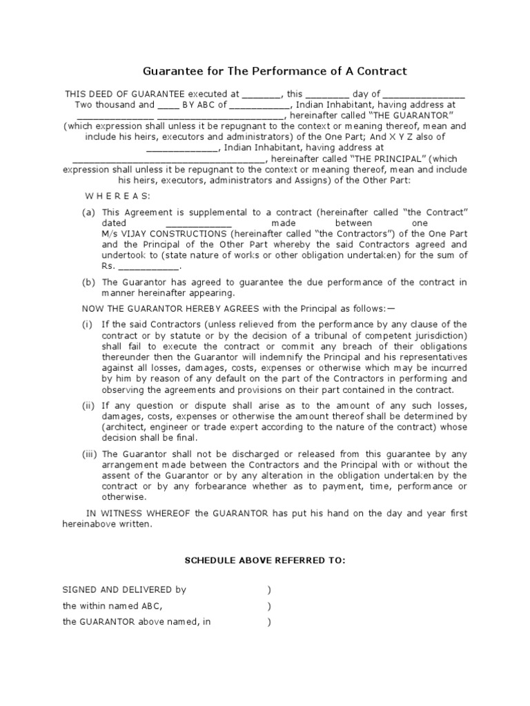 Contract Performance Guarantee Deed | PDF | Guarantee | Surety