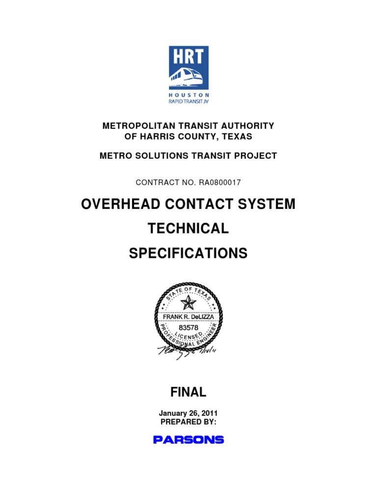 Overhead Contact System Technical Specifications: Final | PDF ...