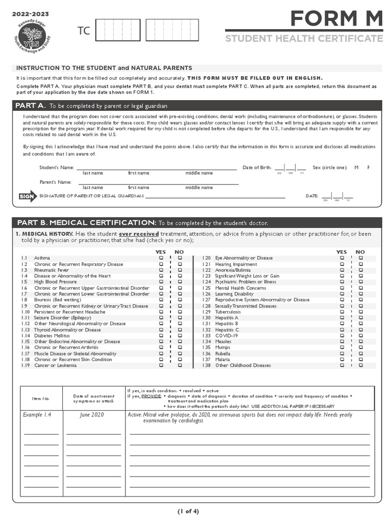 Form Form M Student Health Certificate | PDF | Clinical Medicine ...