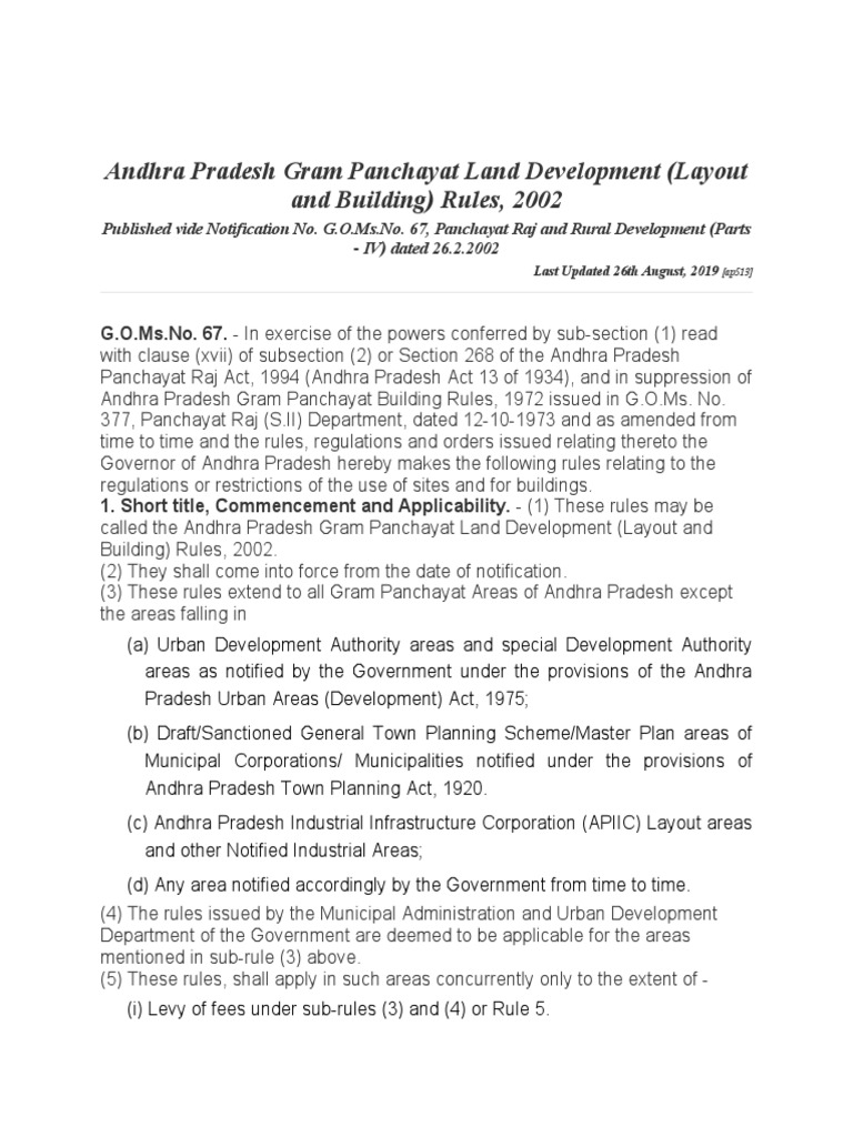 Andhra Pradesh Gram Panchayat Land Development (Layout and Building ...