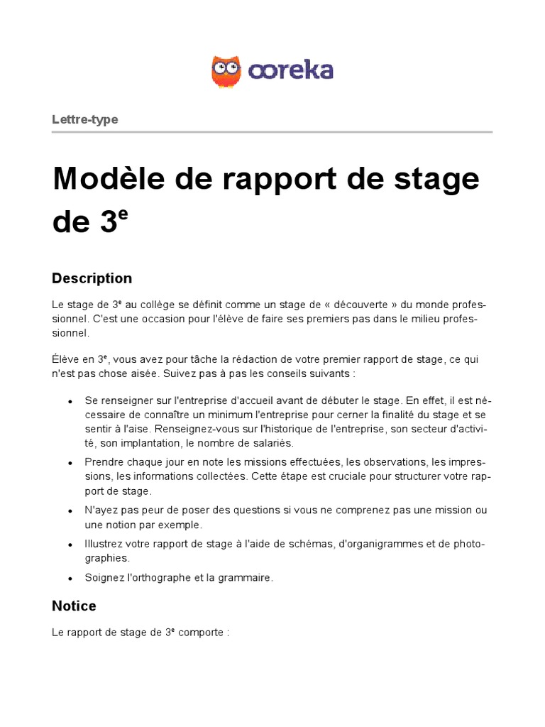 Modèle de rapport de stage 3e | PDF | Business | Comptabilité