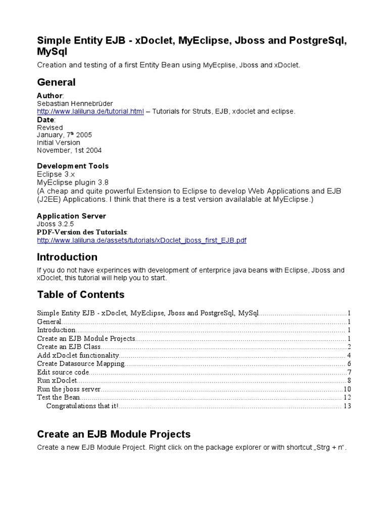 Xdoclet Jboss First Ejb | PDF | Postgre Sql | Java (Programming Language)
