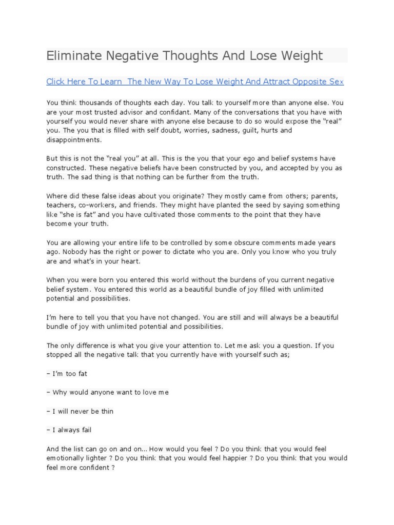 Eliminate Negative Thoughts and Lose Weight | PDF
