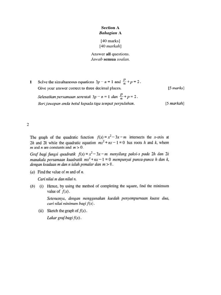 SPM 2020 Additional Mathematics Paper 2 | PDF