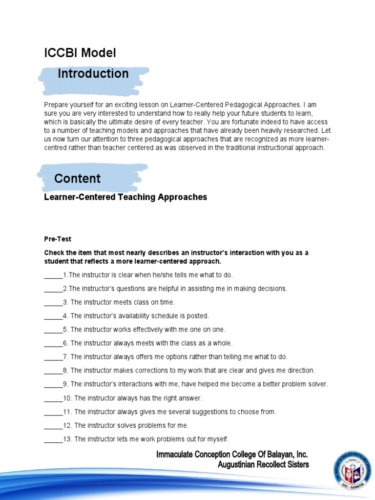 ICCBI Model: Learner-Centered Teaching Approaches | PDF ...