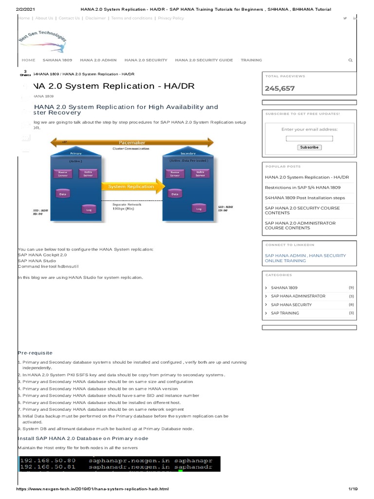 HANA 2.0 System Replication | Download Free PDF | Replication (Computing) | Databases