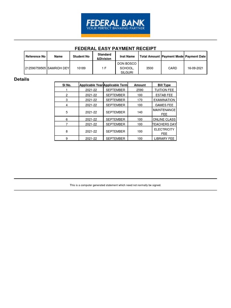 Federal Easy Payment Receipt | PDF