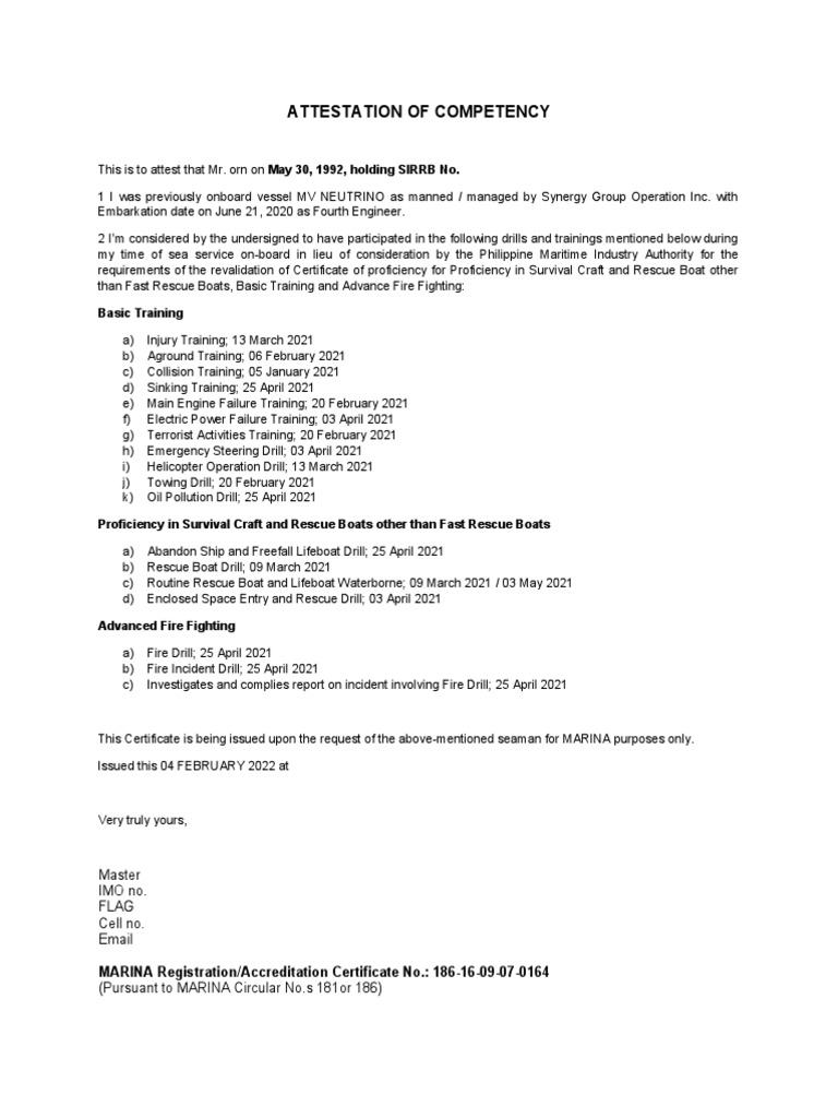 Seafarer Competency Certification | PDF