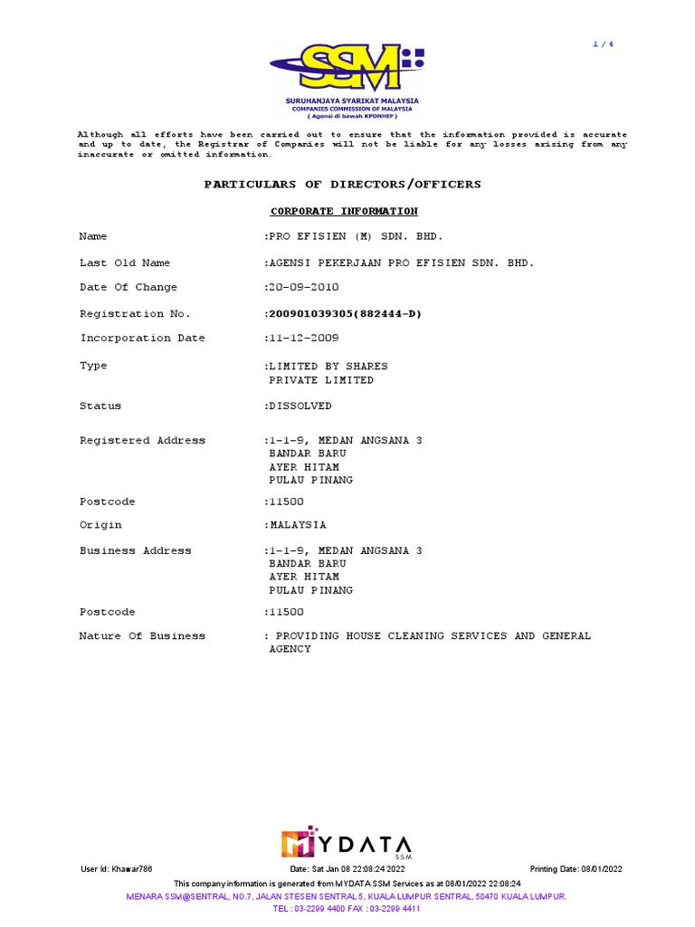 Particulars of Directors/Officers: Corporate Information | PDF | Malaysia