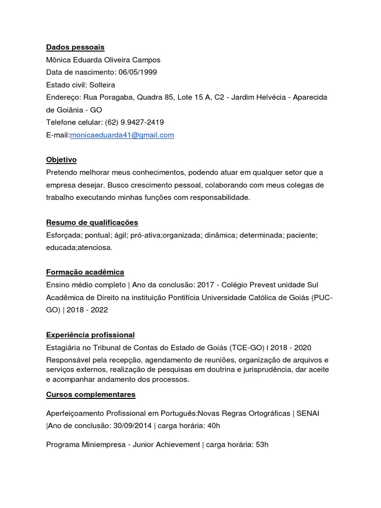 CV-Mônica Eduarda Oliveira Campos | PDF