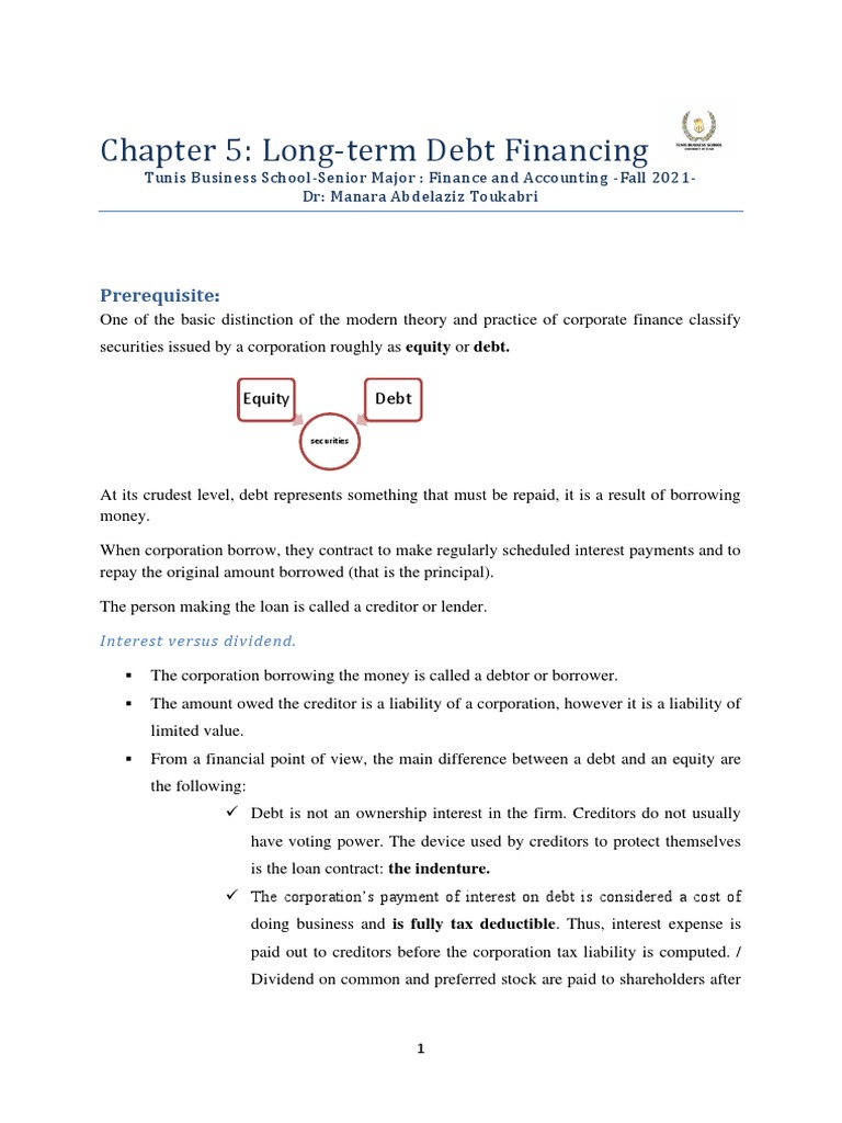 Chapter 5: Long-Term Debt Financing: Prerequisite | PDF | Bonds ...