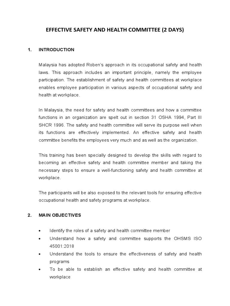Effective Safety and Health Committee (2 Days) | PDF | Occupational ...