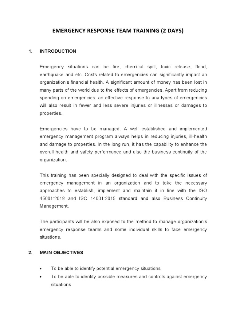 Emergency Response Team Training (2 Days) | PDF | Emergency | Emergency ...