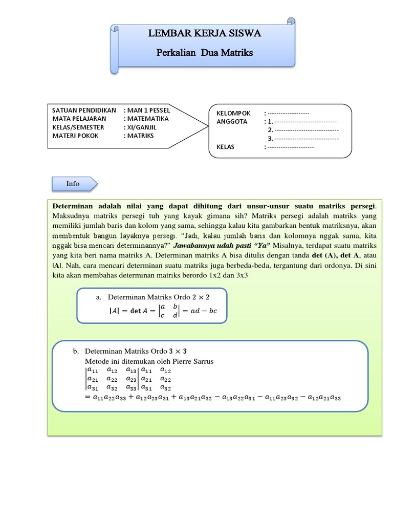 Determinan Matriks Ordo 1x2 dan 3x3 | PDF