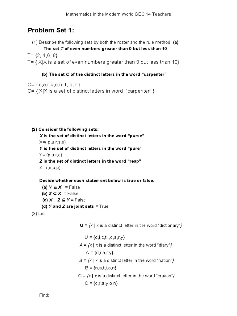 Chapter 1 Problem Set | PDF | Function (Mathematics) | Logic