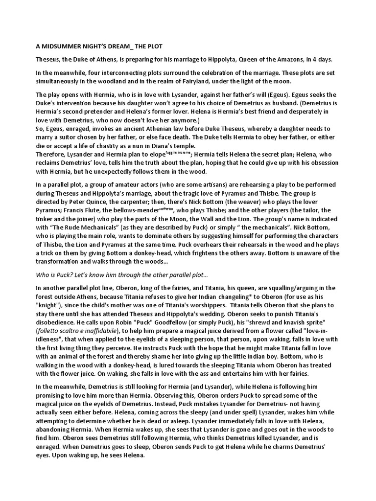 The Plot-A Midsummer Night's Dream | PDF | A Midsummer Night's Dream ...