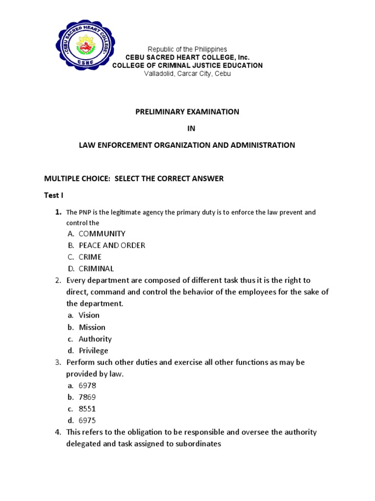 Analysis of a Law Enforcement Exam on Police Organization and ...