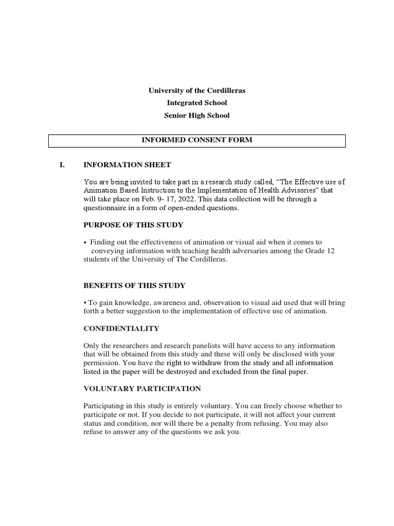 SHS Consent Form | PDF | Informed Consent