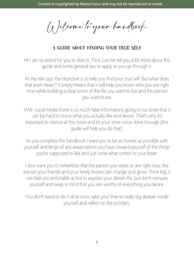 Welcome To Your Handb!k: A Guide About Finding Your True Self | PDF ...