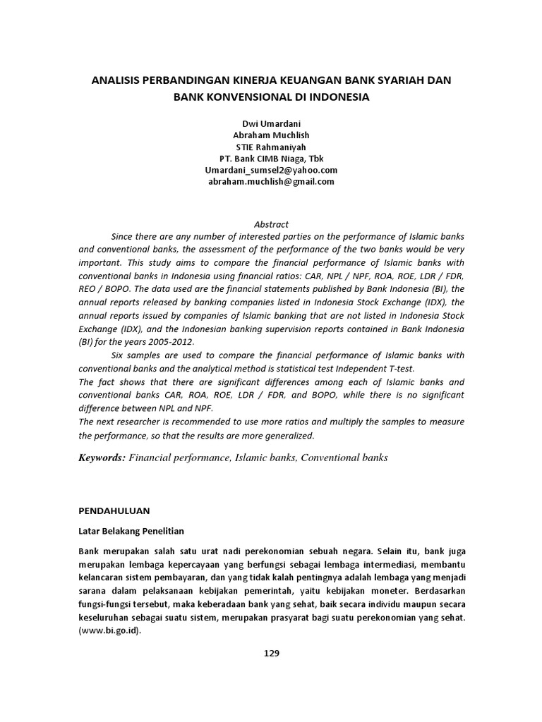 Analisis Perbandingan Kinerja Keuangan Bank Syariah Dan Bank Konvensional Di Indonesia | PDF