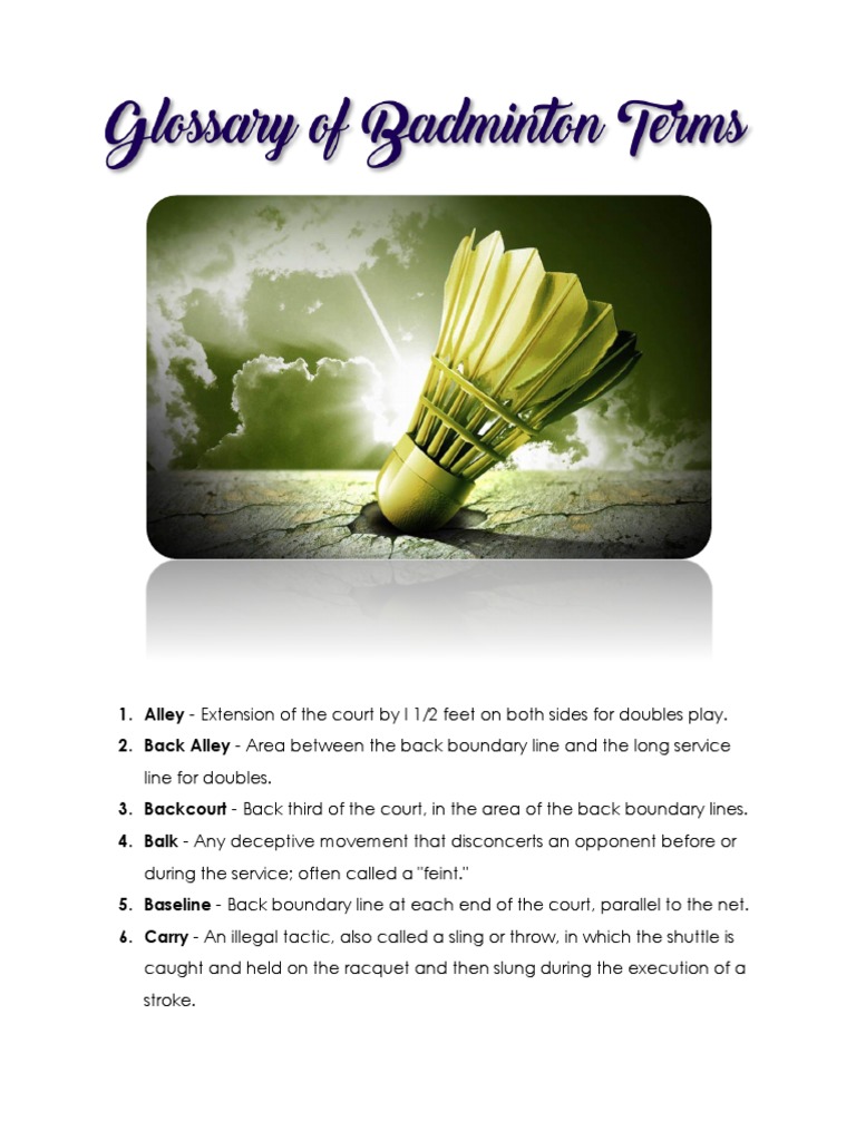 Glossary of Badminton Terms | PDF | Hobbies | Games Of Physical Skill