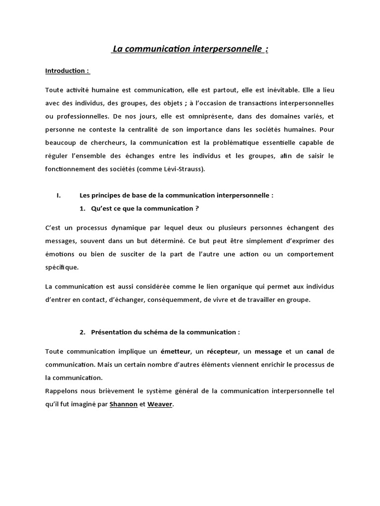 Principes de la Communication Interpersonnelle | PDF | la communication | Communication non verbale