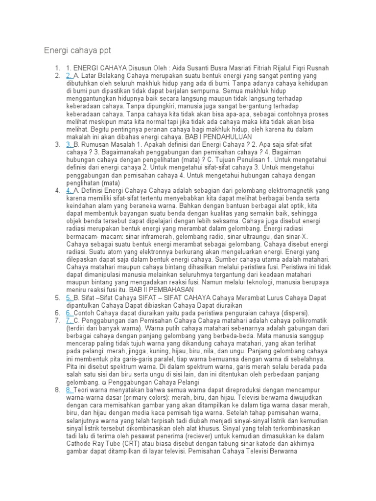 Energi Cahaya dan Sifatnya | PDF