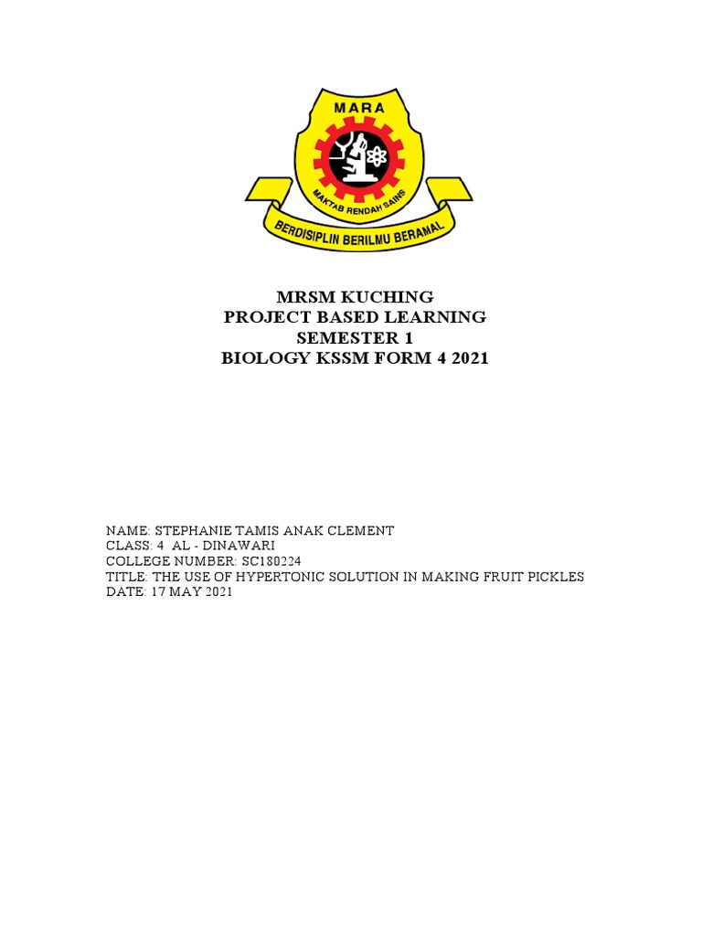 Biology Project Sem 1 2021 | PDF | Osmosis | Pickling