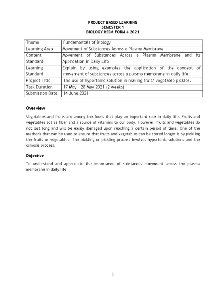 Form 4 Biology PBL: Pickling Project | PDF | Pickling | Vegetables