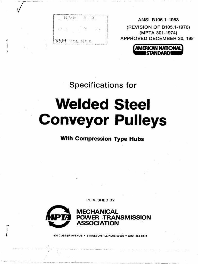 ANSI B105.1-1983 - Specifications For Welded Steel Conveyor Pulleys ...