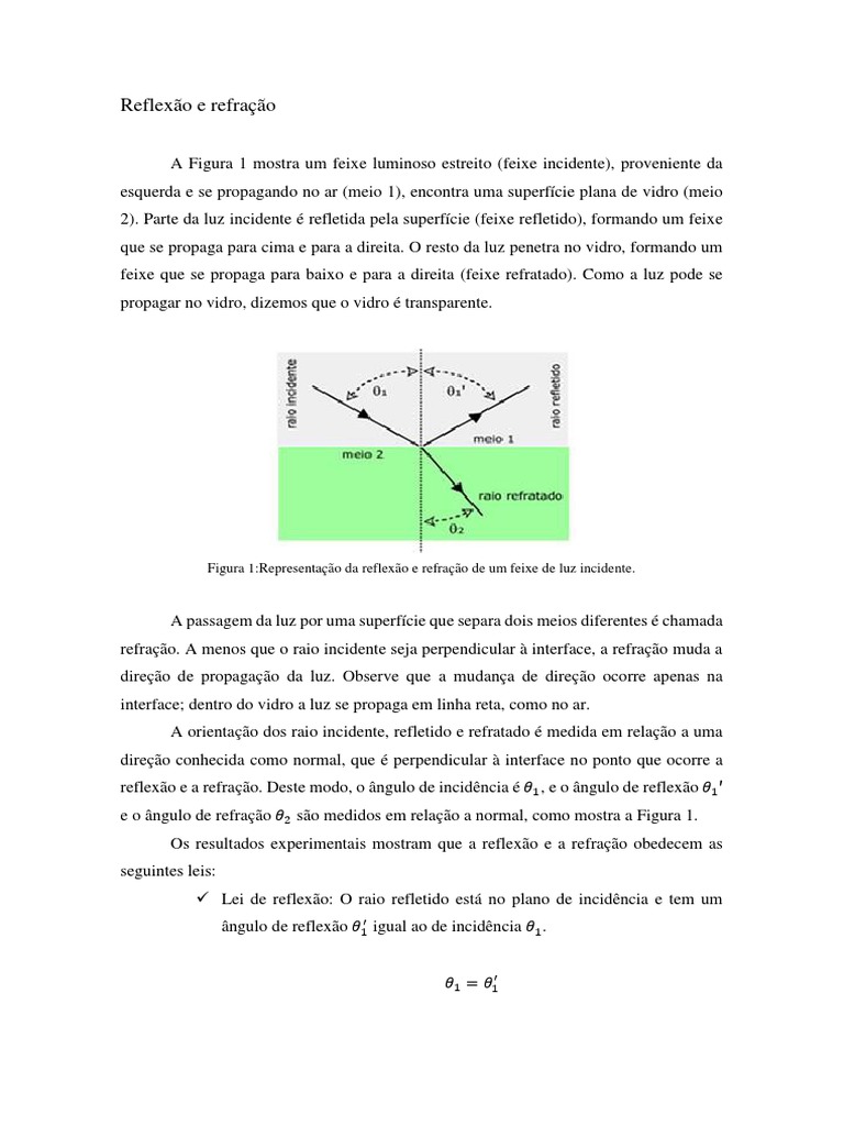 3° Nota de Aula - Reflexão e Refração - Reflexão Interna Total | PDF ...