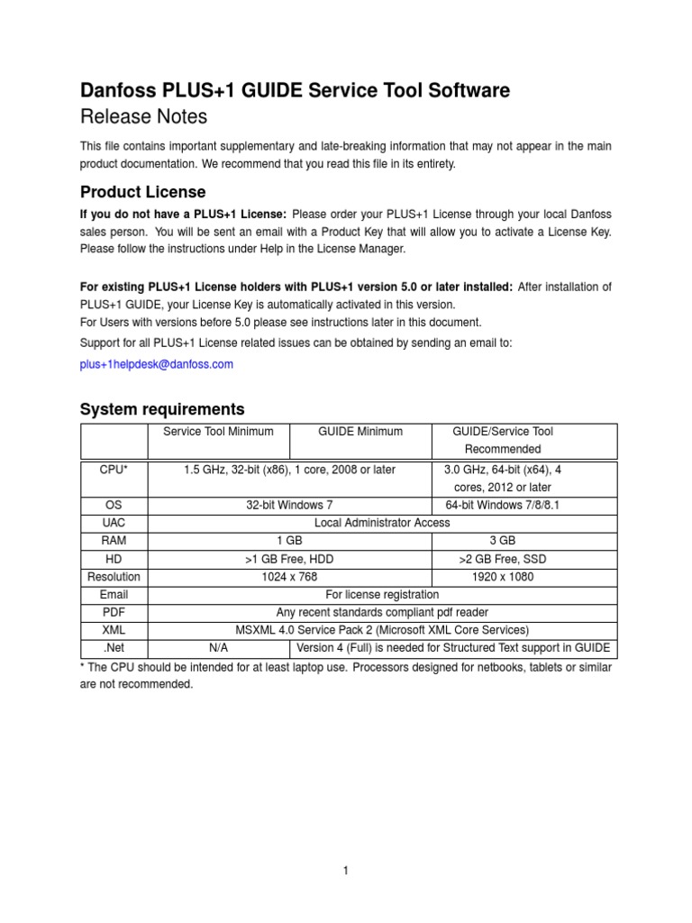 Release Notes: Danfoss PLUS+1 GUIDE Service Tool Software | PDF