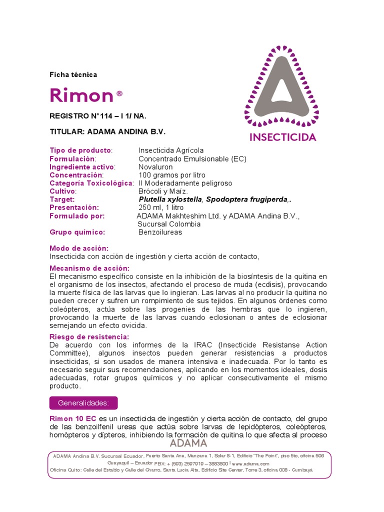 Ficha Técnica del Insecticida Rimon 100 EC | PDF | Insecticida | Insectos