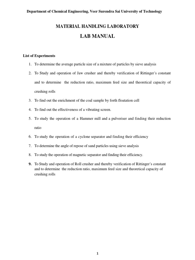 Material Handling Lab Manual | PDF | Filtration | Minerals