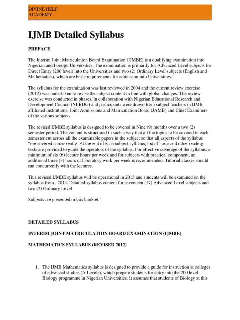 IJMB Detailed Syllabus: Preface | PDF | Line (Geometry) | Complex Number
