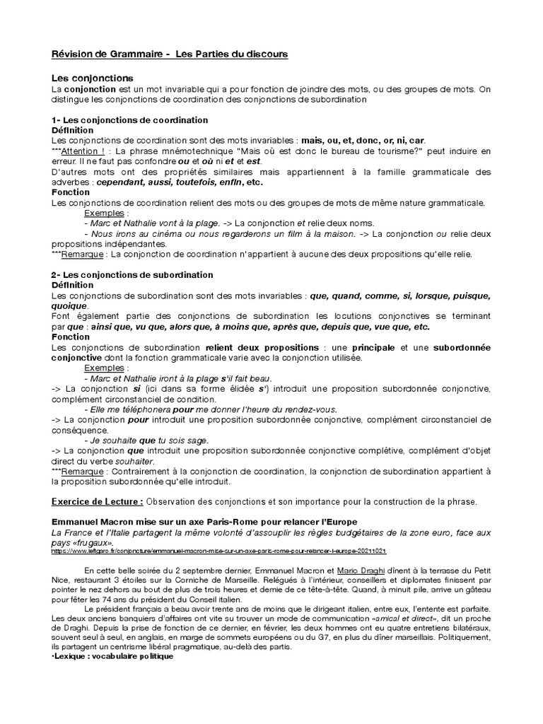 FRA - Les Parties Du Discours 2 (Les Conjonctions) | PDF | Clause ...