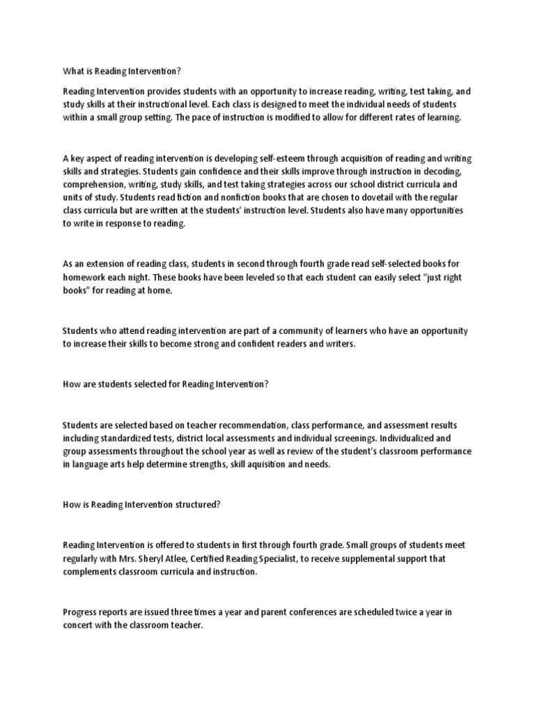 Rationale Reading Intervention | PDF | Career & Growth | Self-Improvement