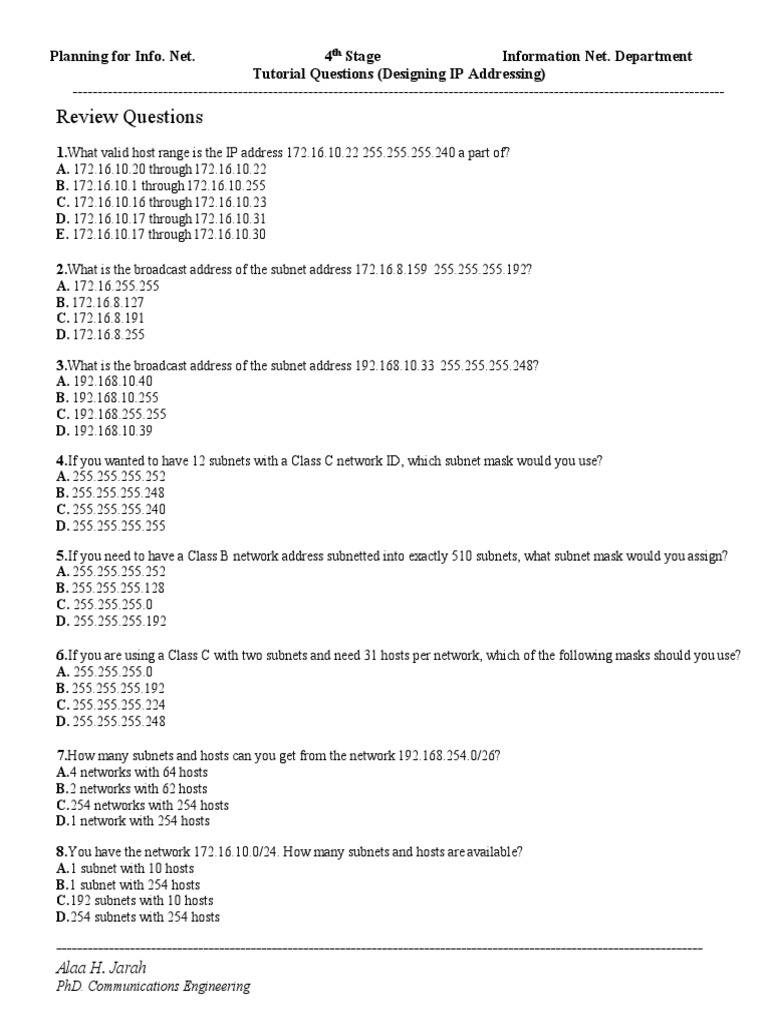 IP Addressing Design Tutorial Questions | PDF | Computer Network | Ip ...
