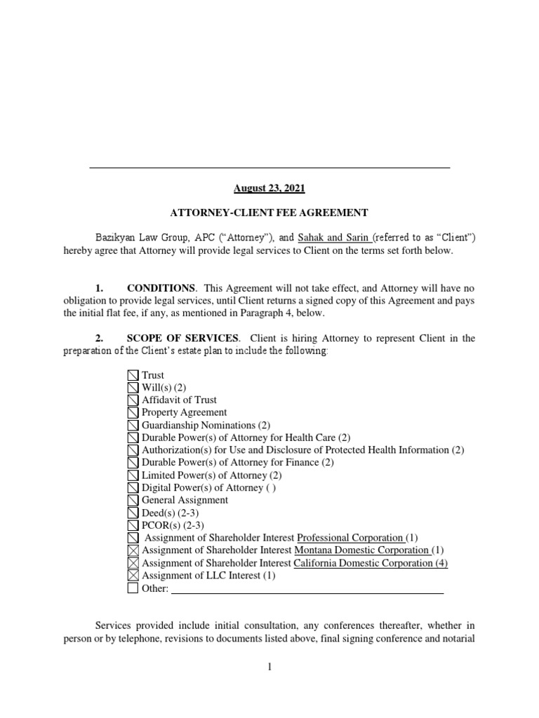 August 23, 2021 Attorney-Client Fee Agreement | PDF | Lawyer | Attorney ...
